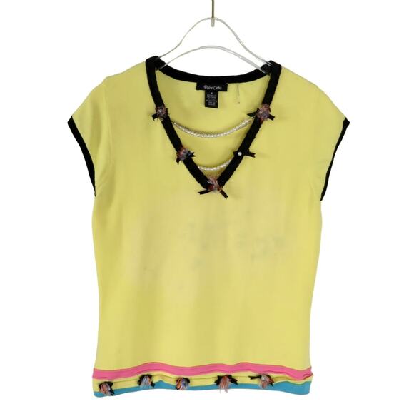 Vintage | Tops | Y2k Dolce Cabo Pastel Yellow Tank With Pearls Ribbon ...